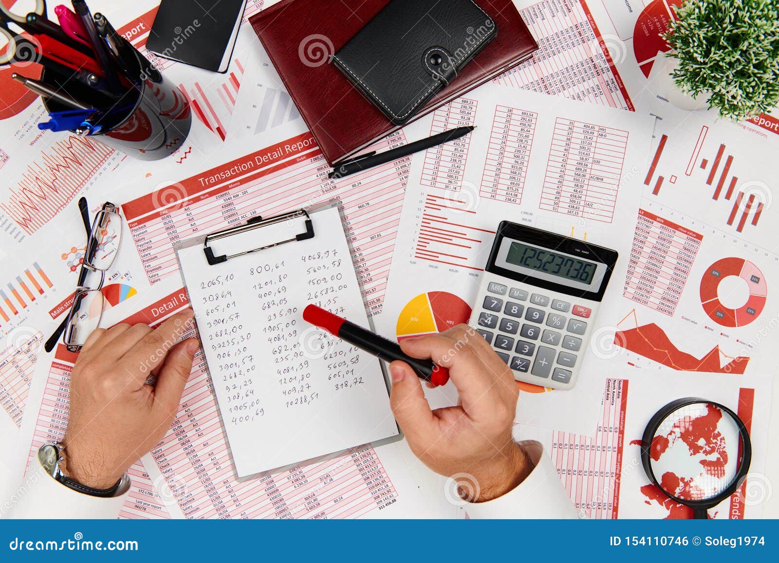 Business Reports, Data Tables and Charts - Directly Above View of ...
