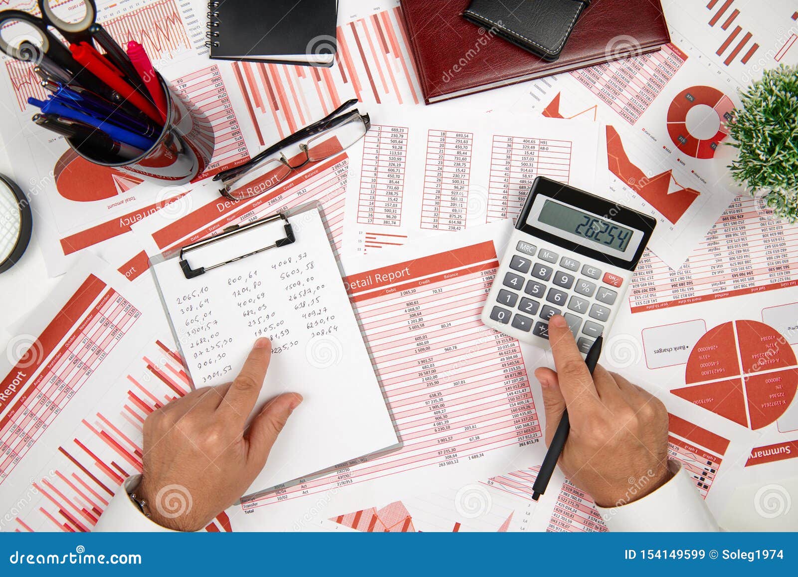 Business Reports, Data Tables and Charts - Directly Above View of ...