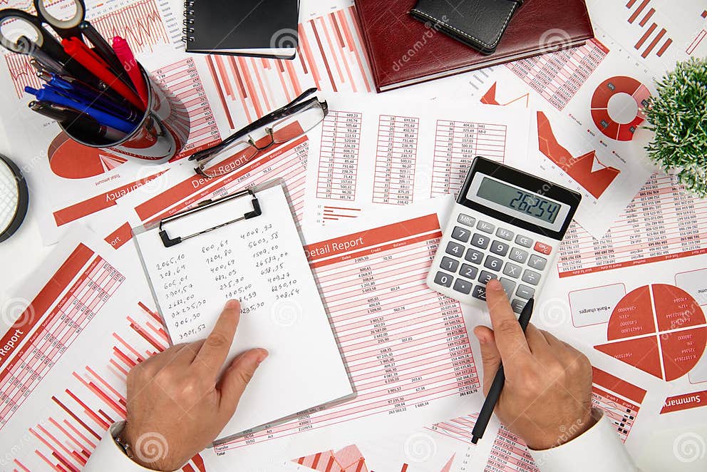 Business Reports, Data Tables and Charts - Directly Above View of ...