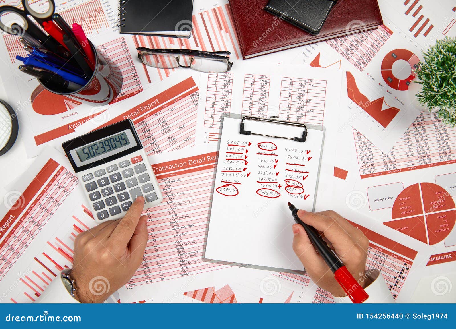 Business Reports, Data Tables and Charts - Directly Above View of ...