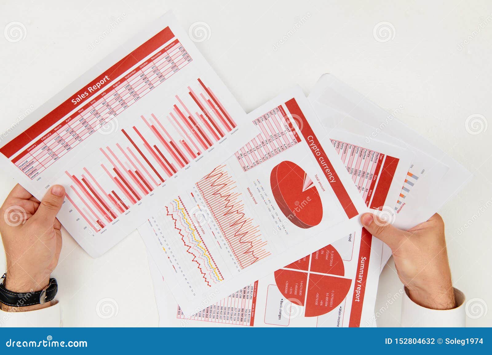 Business Reports, Data Tables and Charts - Directly Above View of ...