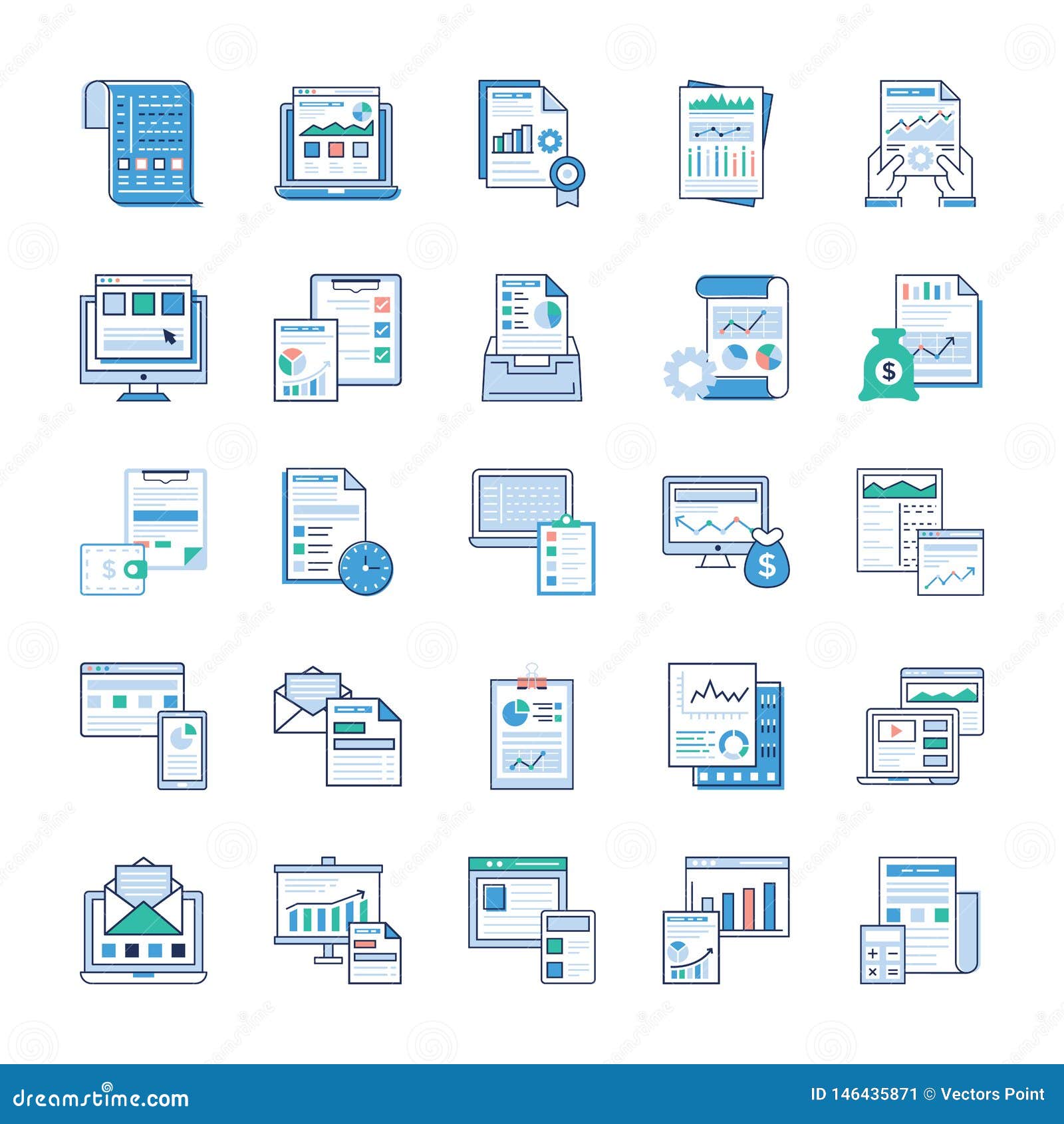 Business Reports, Statical Analysis, Financial Report, Flat Icons Set ...