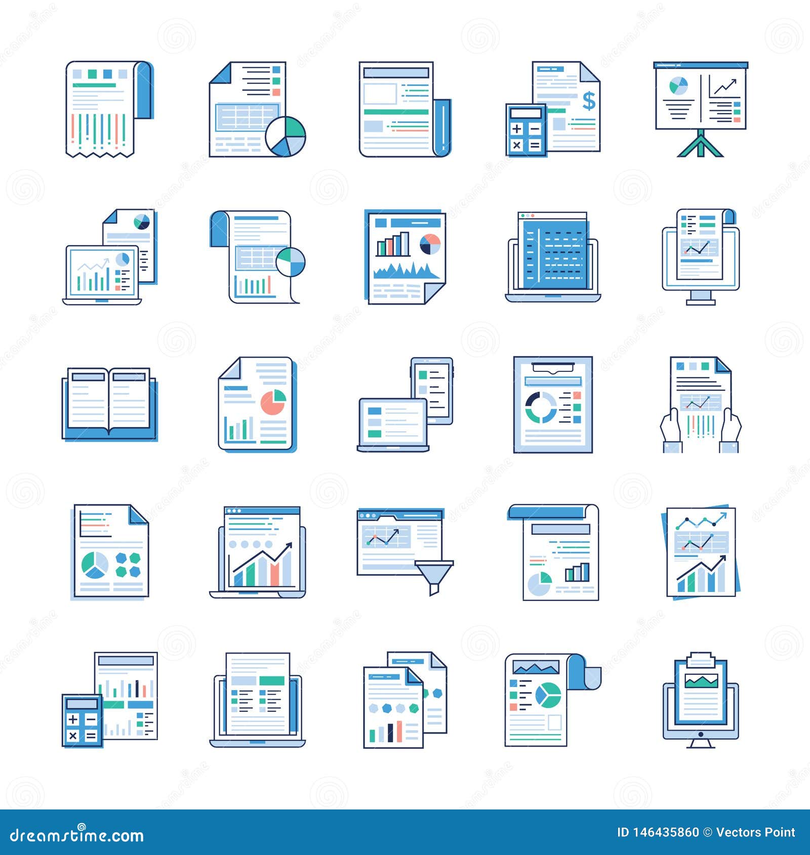 Business Reports, Statical Analysis Flat Icons Stock Vector ...