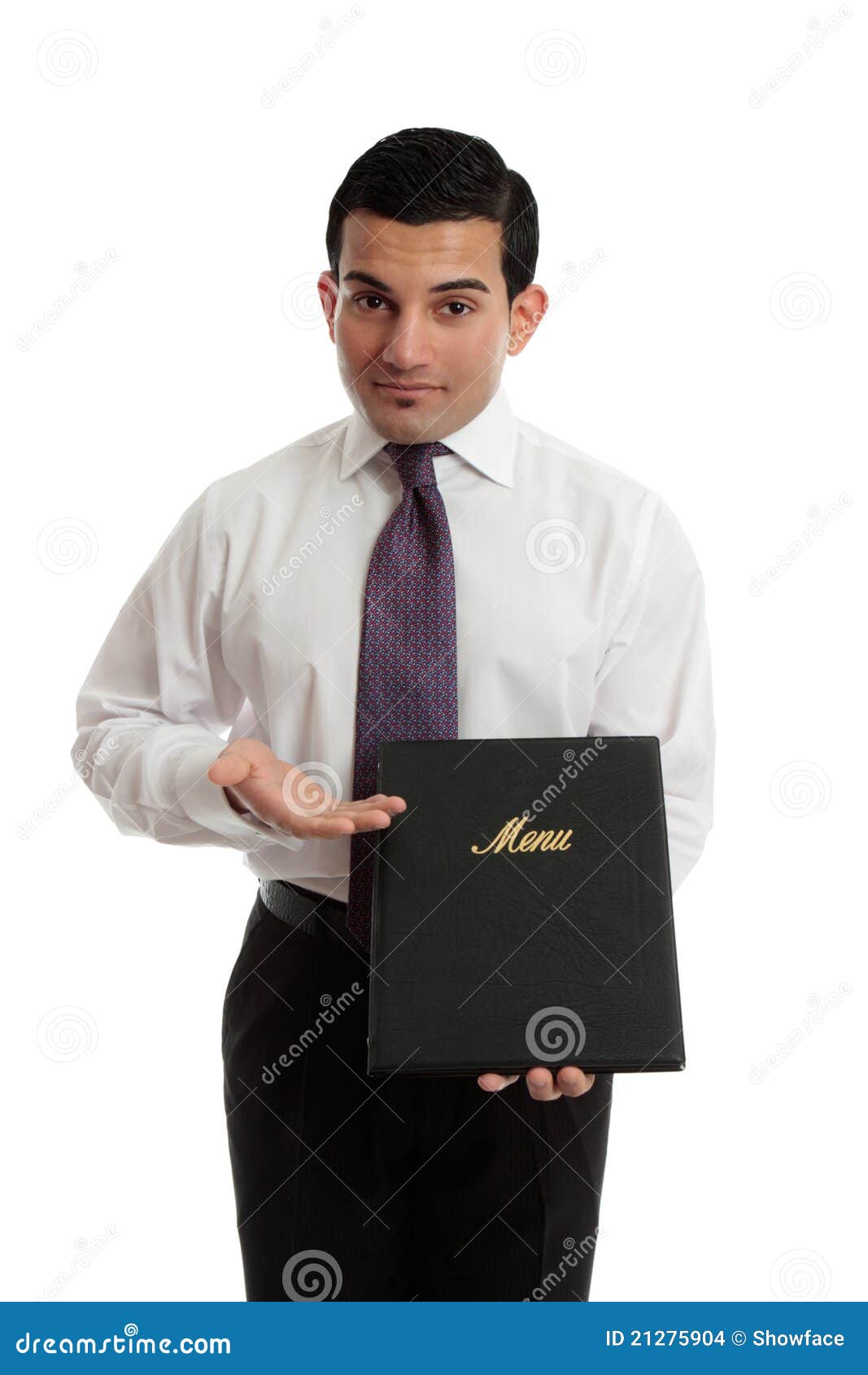 Business Restaurant Owner Presenting a Menu Stock Photo - Image of ...