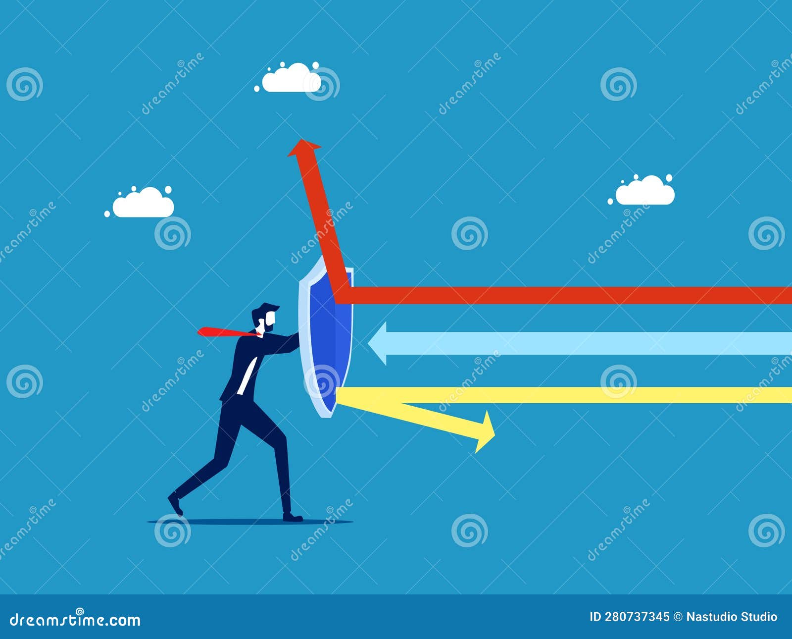 Business Risk Prevention. Businessman with Arrow Attack Shield Stock ...