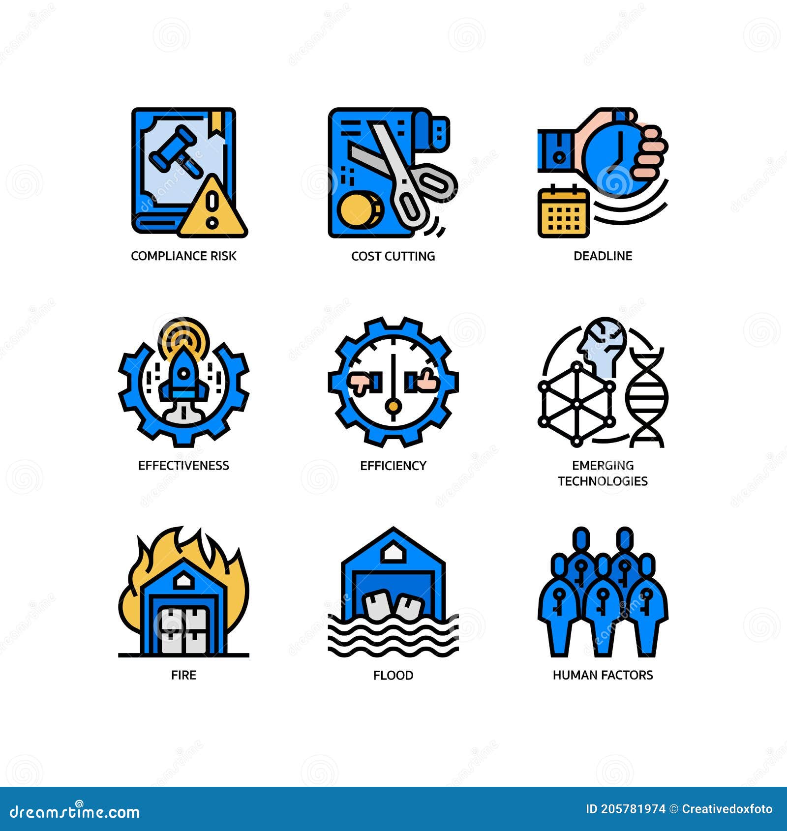 Business risks icons set stock vector. Illustration of deadline - 205781974