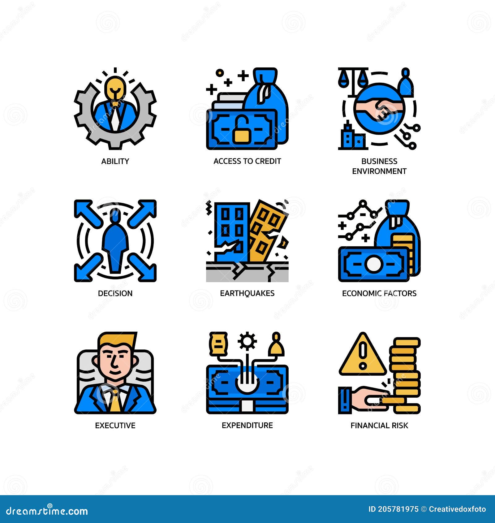 Business risks icons set stock vector. Illustration of finance - 205781975
