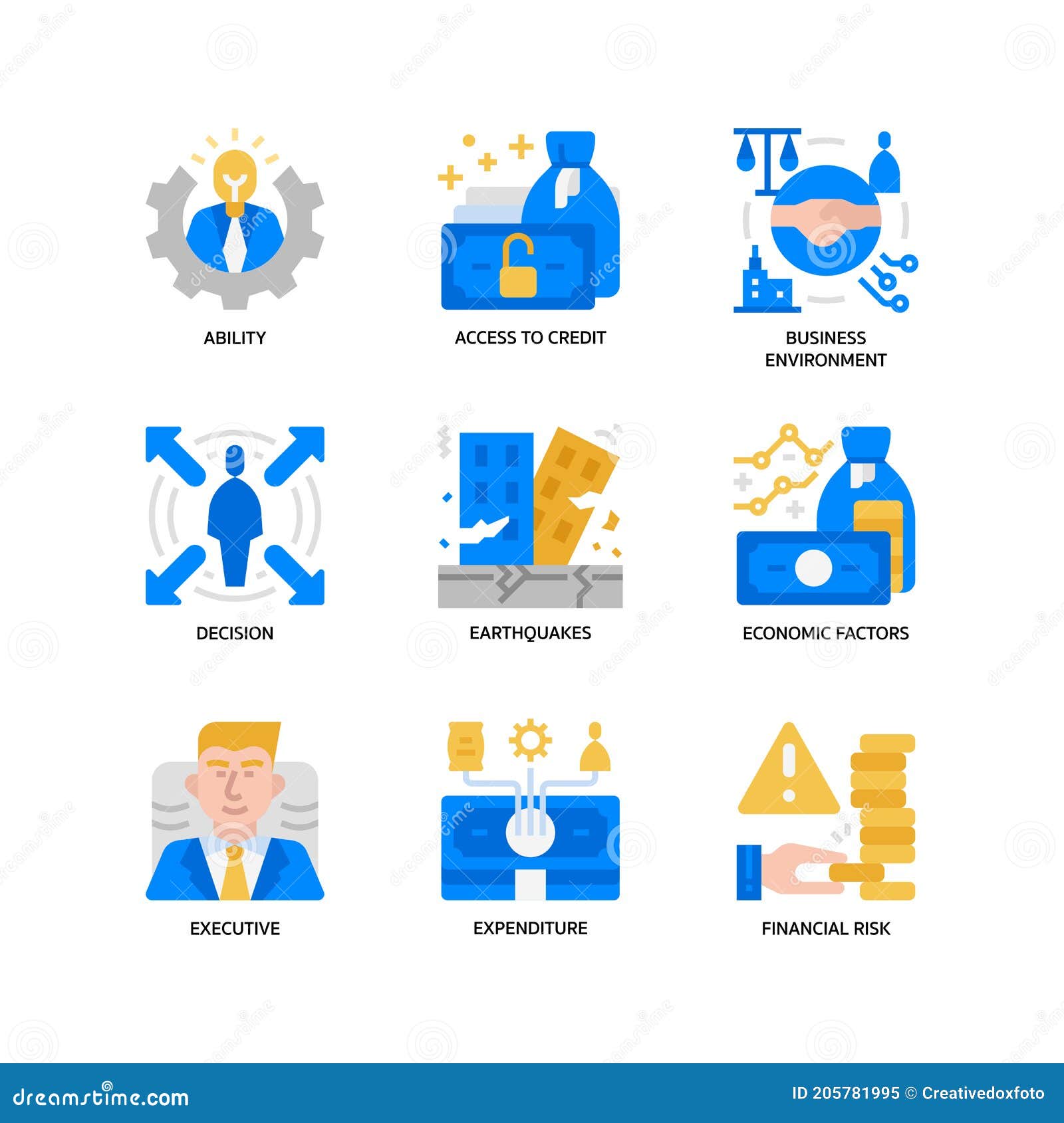 Business risks icons set stock vector. Illustration of credit - 205781995