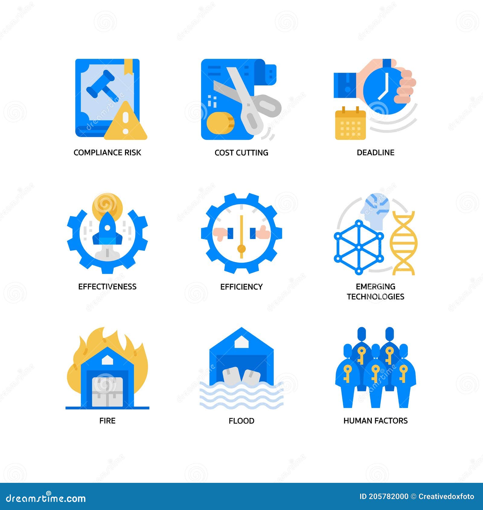 Business risks icons set stock vector. Illustration of vector - 205782000