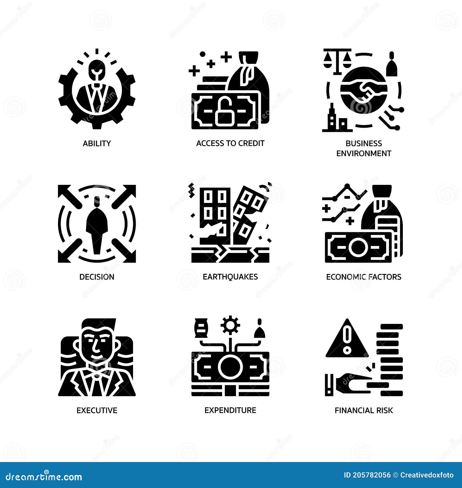 Business risks icons set stock vector. Illustration of financail ...