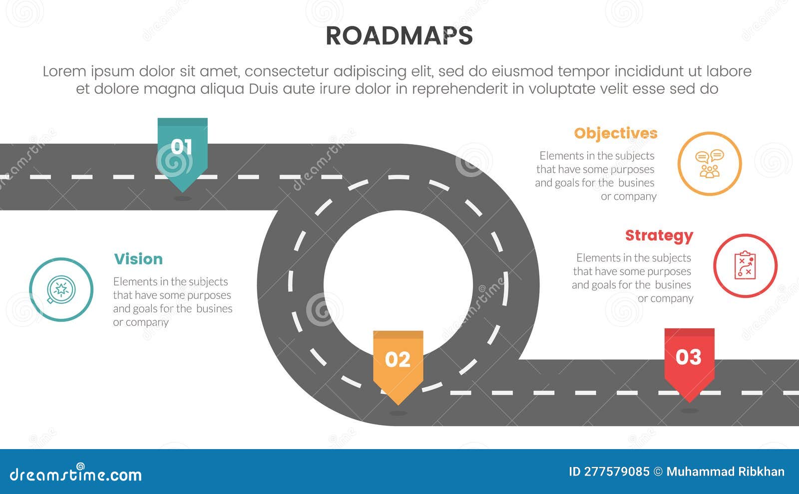 Business Roadmaps Process Framework Infographic 3 Stages with Circular ...