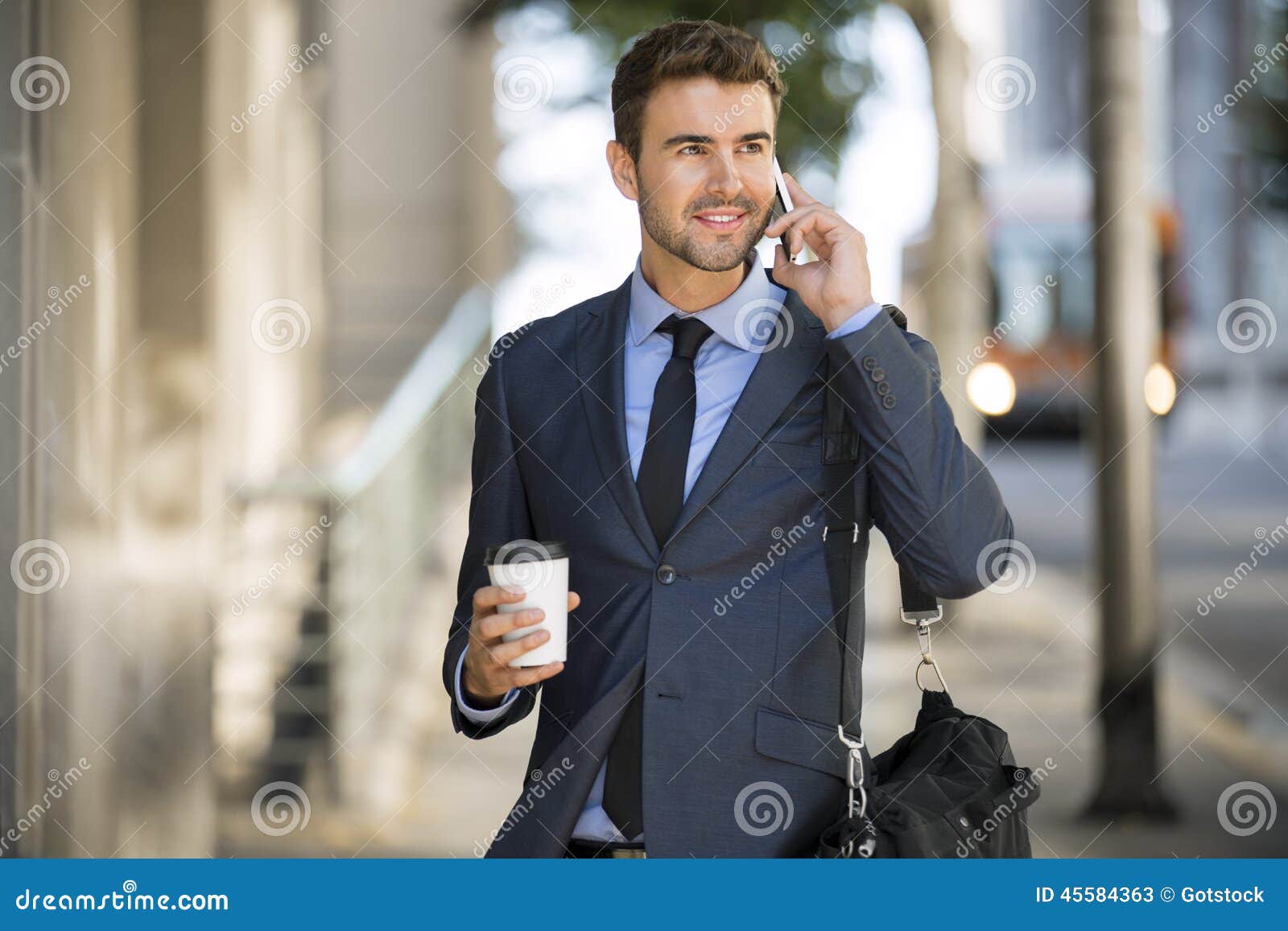 Business Savvy Man on Phone Busy City Stock Image - Image of happy ...