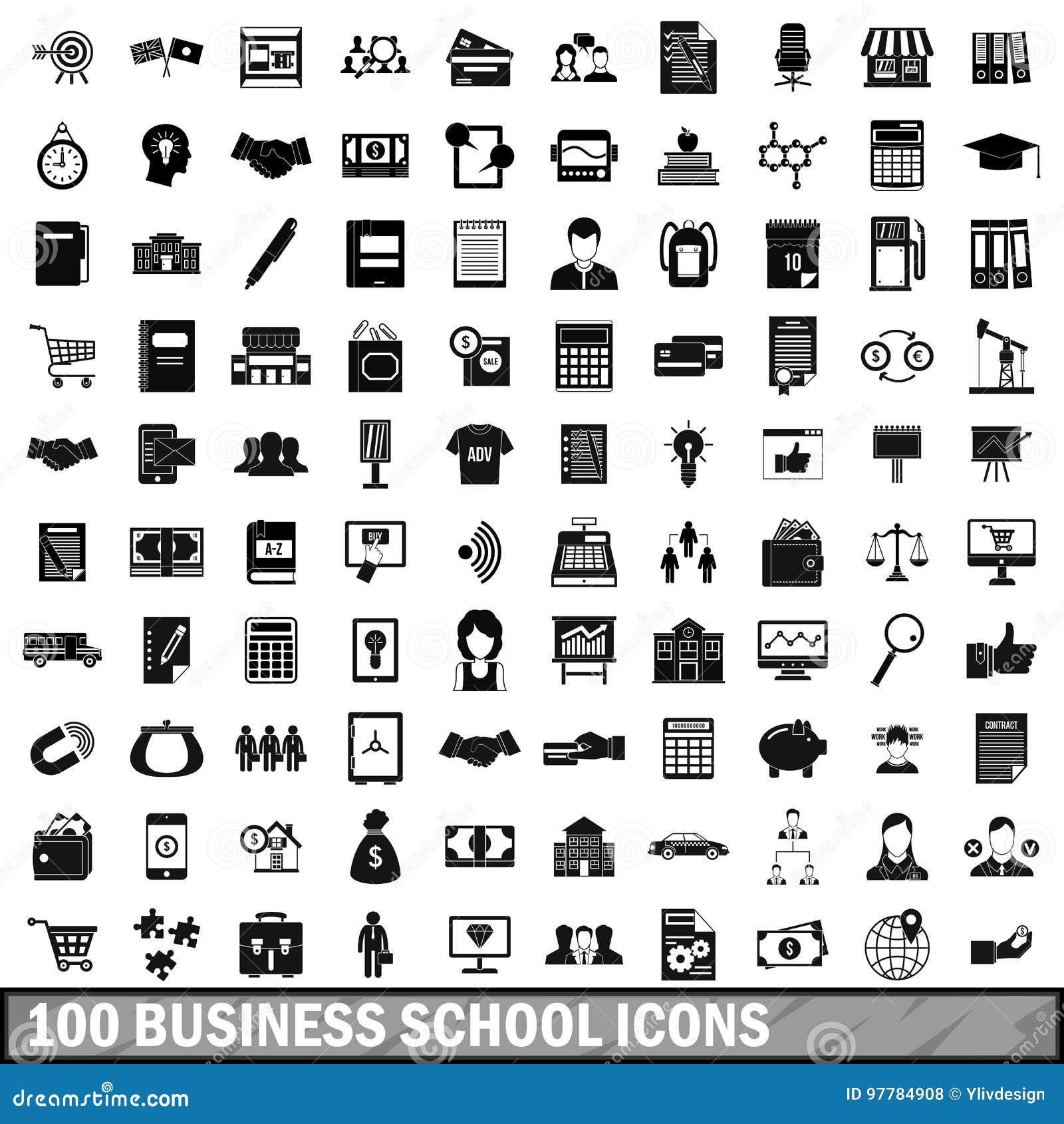 100 Business School Icons Set, Simple Style Stock Vector - Illustration ...