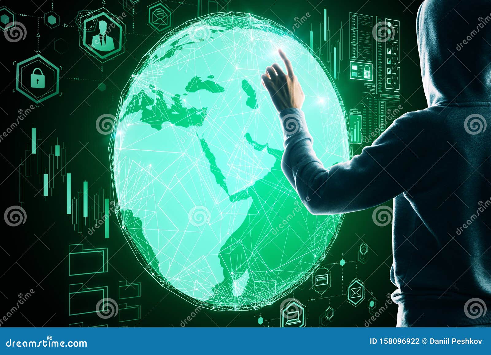 Business Security Concept with Hacker Touching Digital Screen with ...