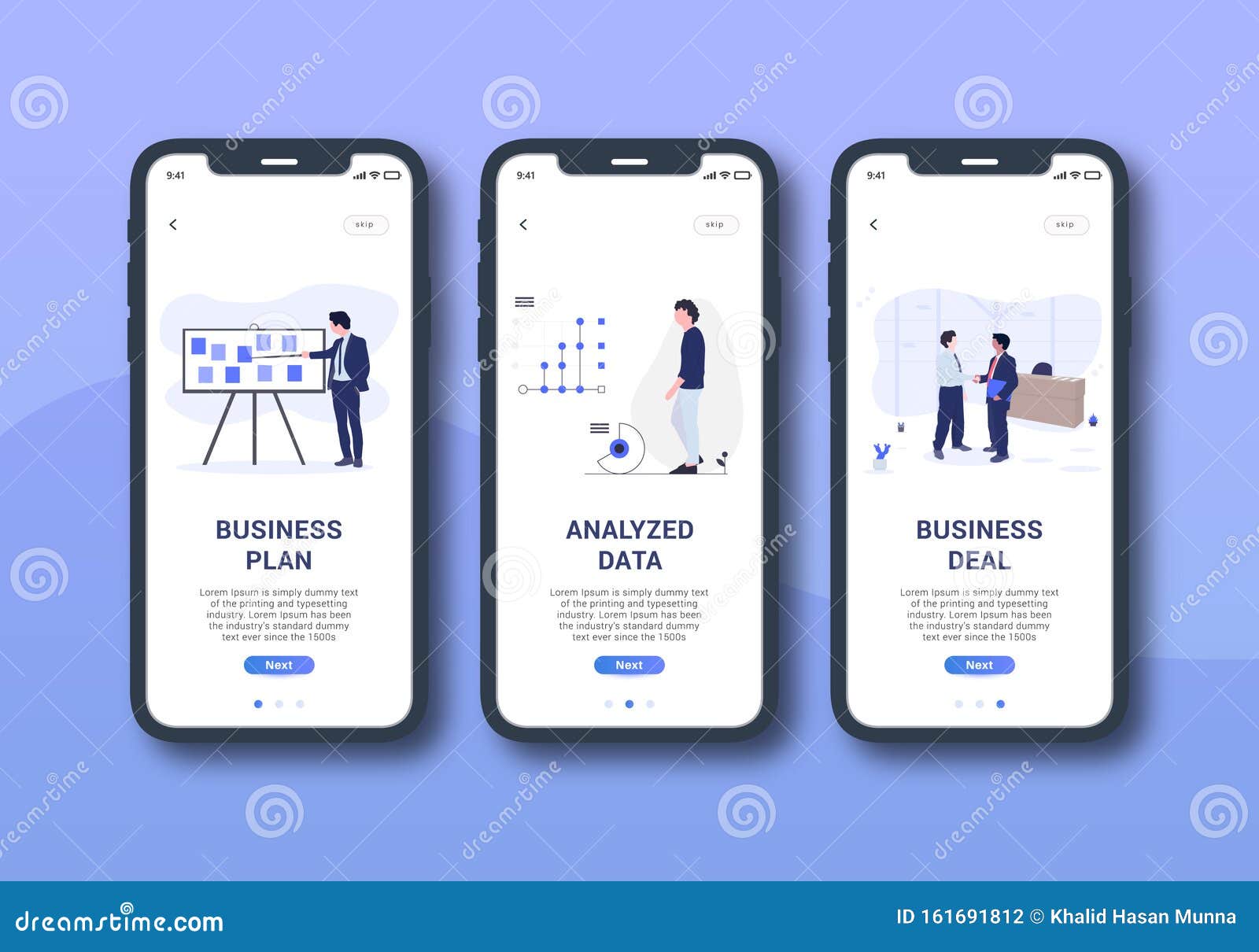 Business Set of Onboarding Screen Mobile Ui Design Stock Vector ...