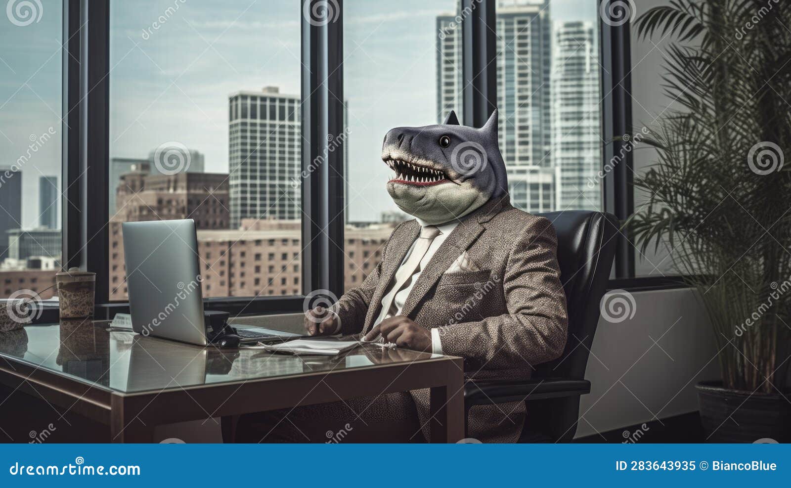 Business Shark in Suit Sitting in the Office. Generative AI Weber ...