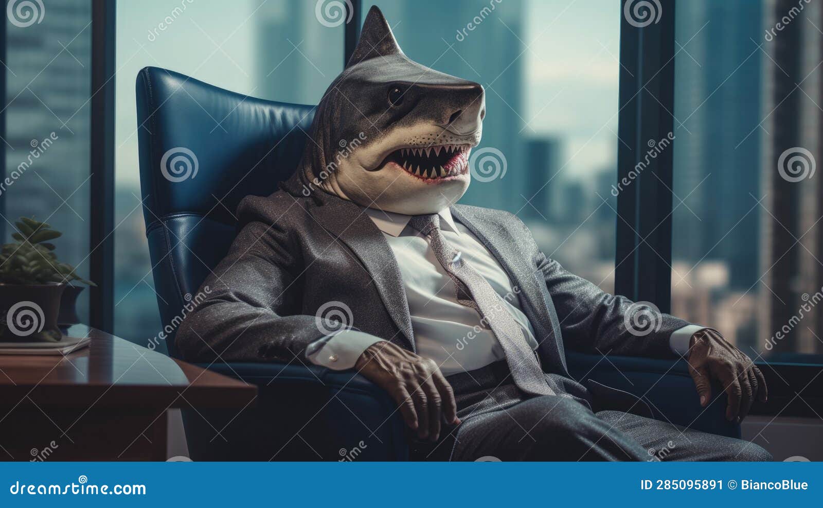 Business Shark in Suit Sitting in the Office. Generative AI Weber ...
