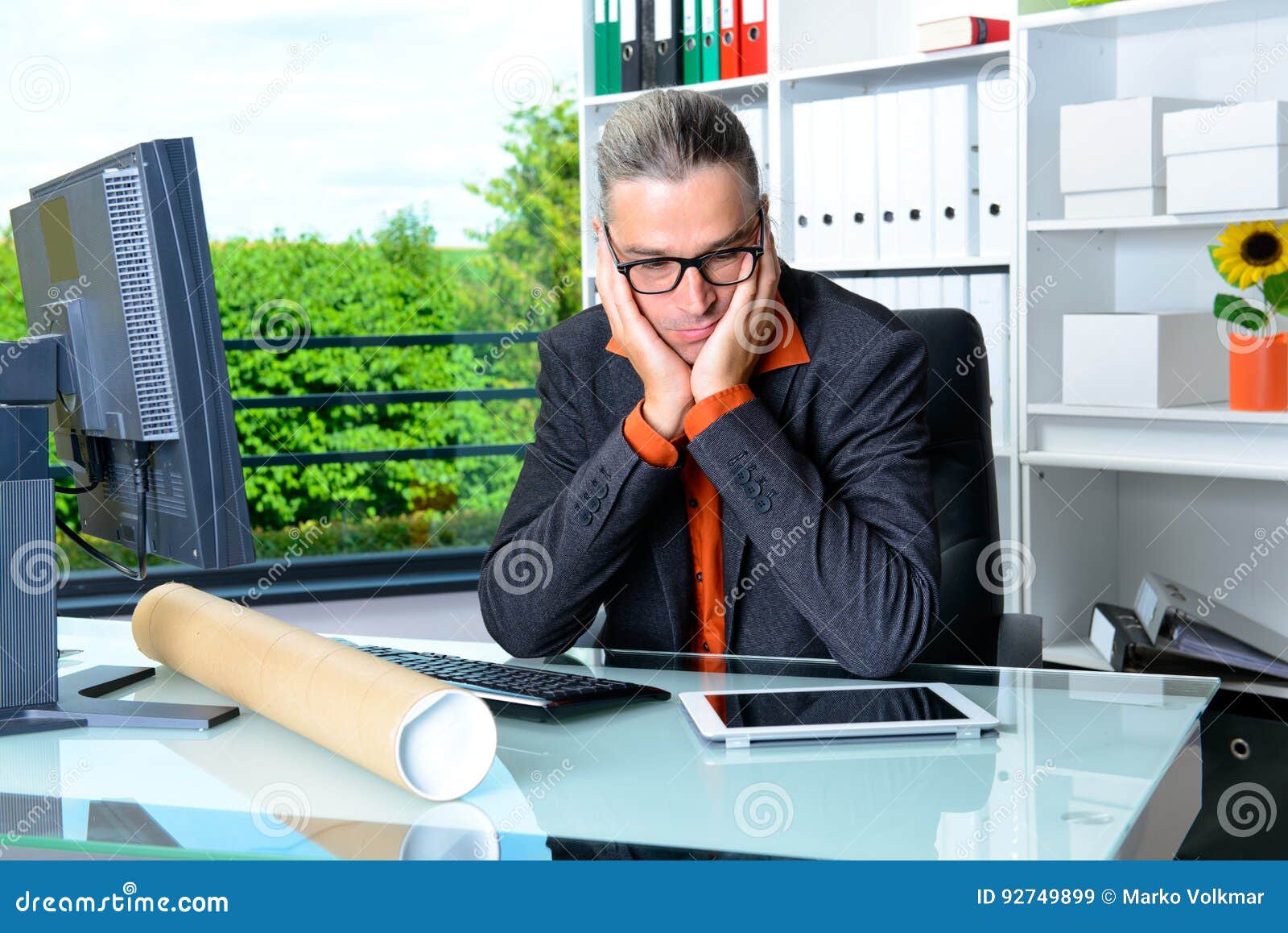 Business Sitting Overworked in the Office Stock Image - Image of desk ...