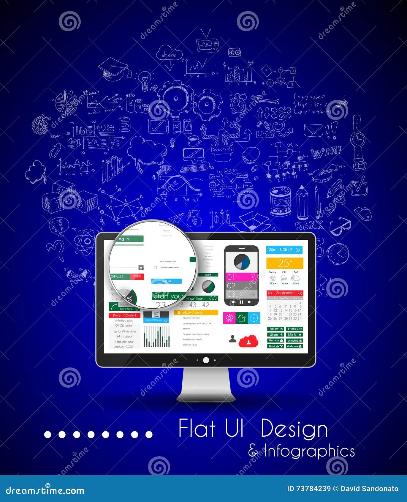Business Solution and Idea Conceptual Background with a Desktop Pc ...