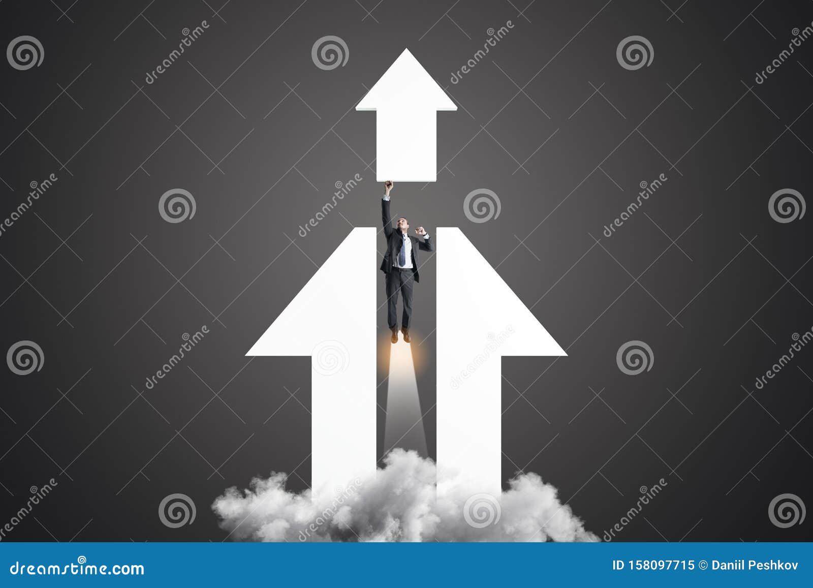 Business Solution and Success Concept with Businessman Taking Off in ...