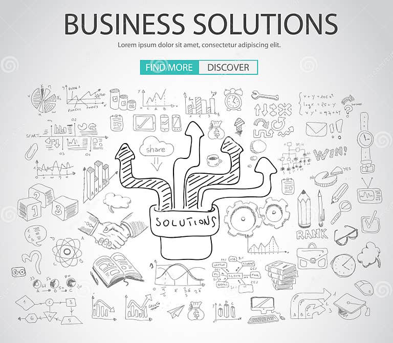 Business Solutions Concept with Doodle Design Style Stock Vector ...