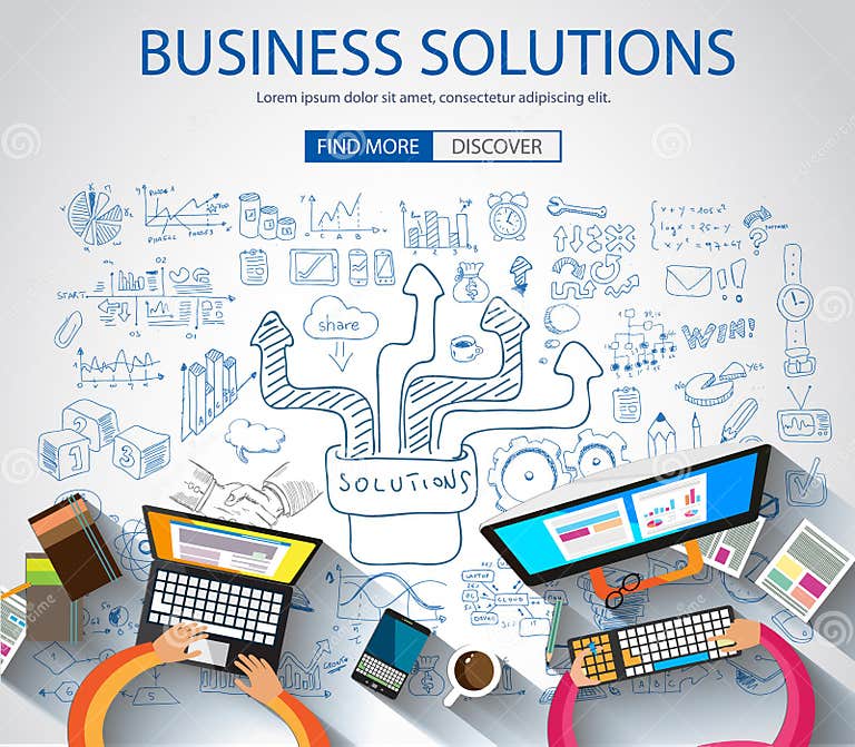 Business Solutions Concept with Doodle Design Style :finding Solution ...