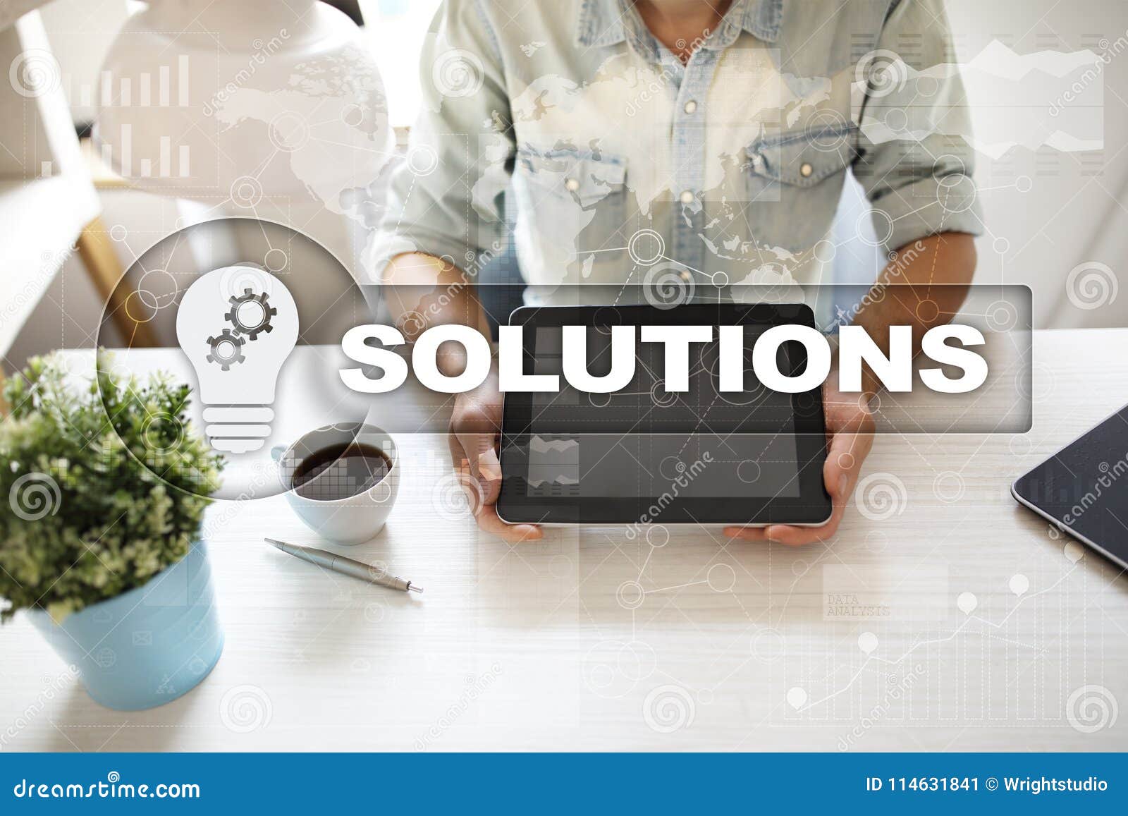 Business Solutions Concept on the Virtual Screen. Stock Image - Image ...