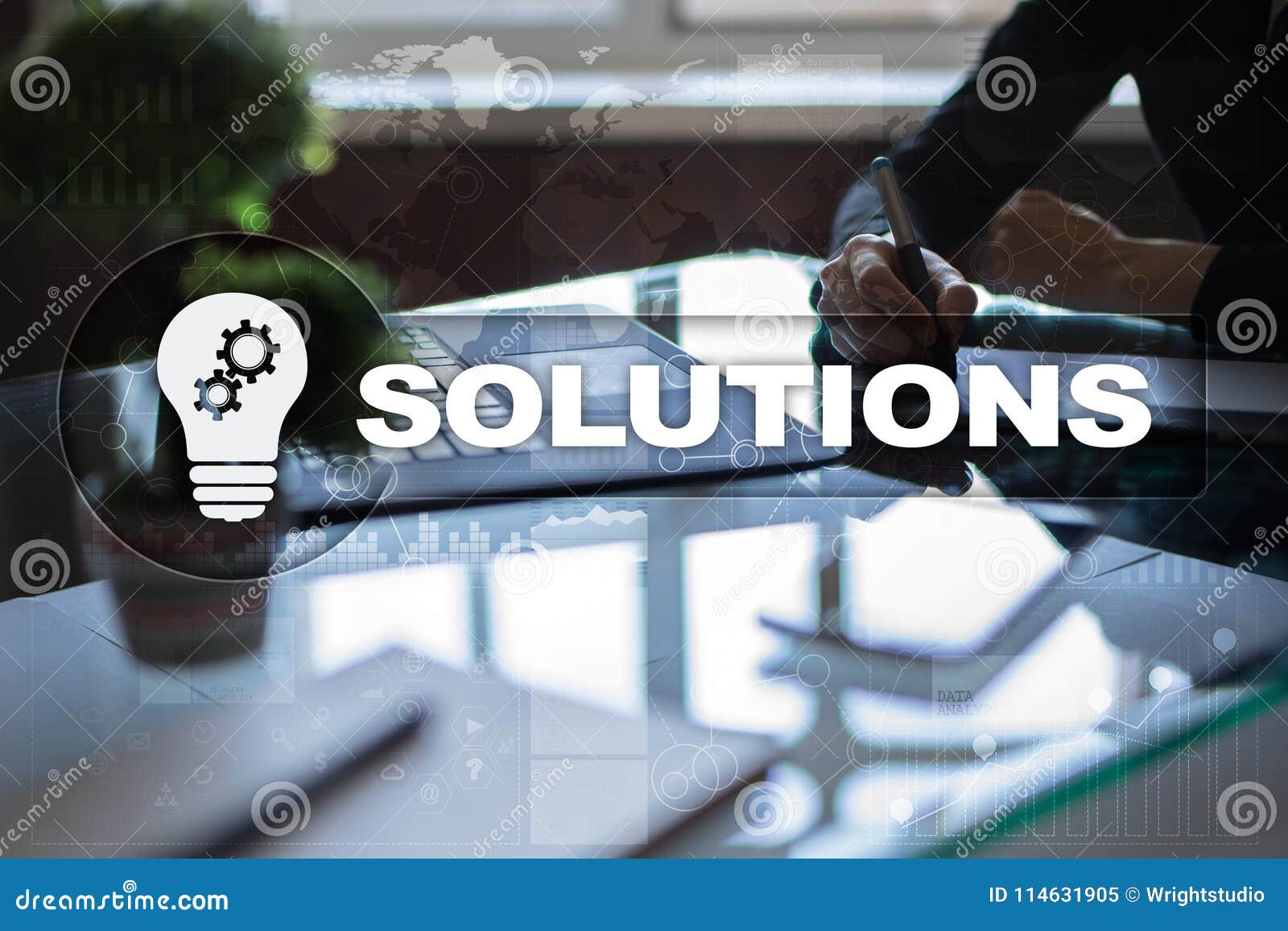 Business Solutions Concept on the Virtual Screen. Stock Image - Image ...