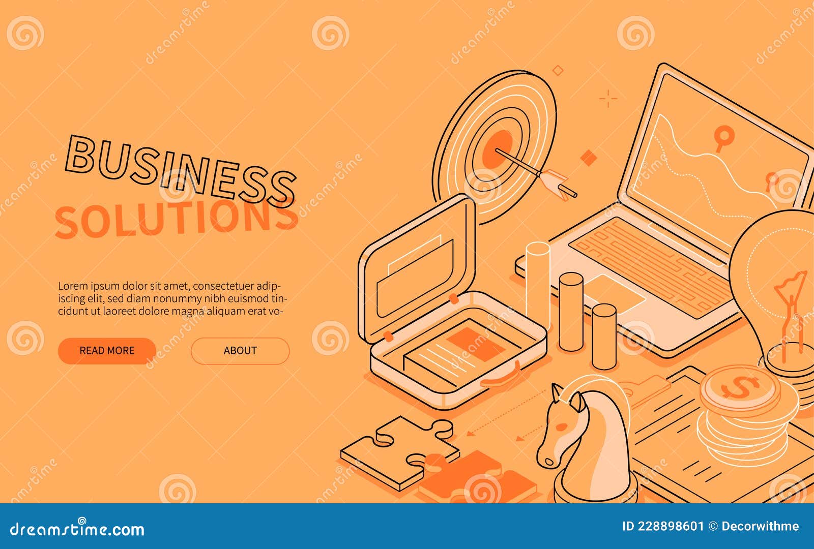 Business Solutions - Line Design Style Isometric Web Banner Stock ...