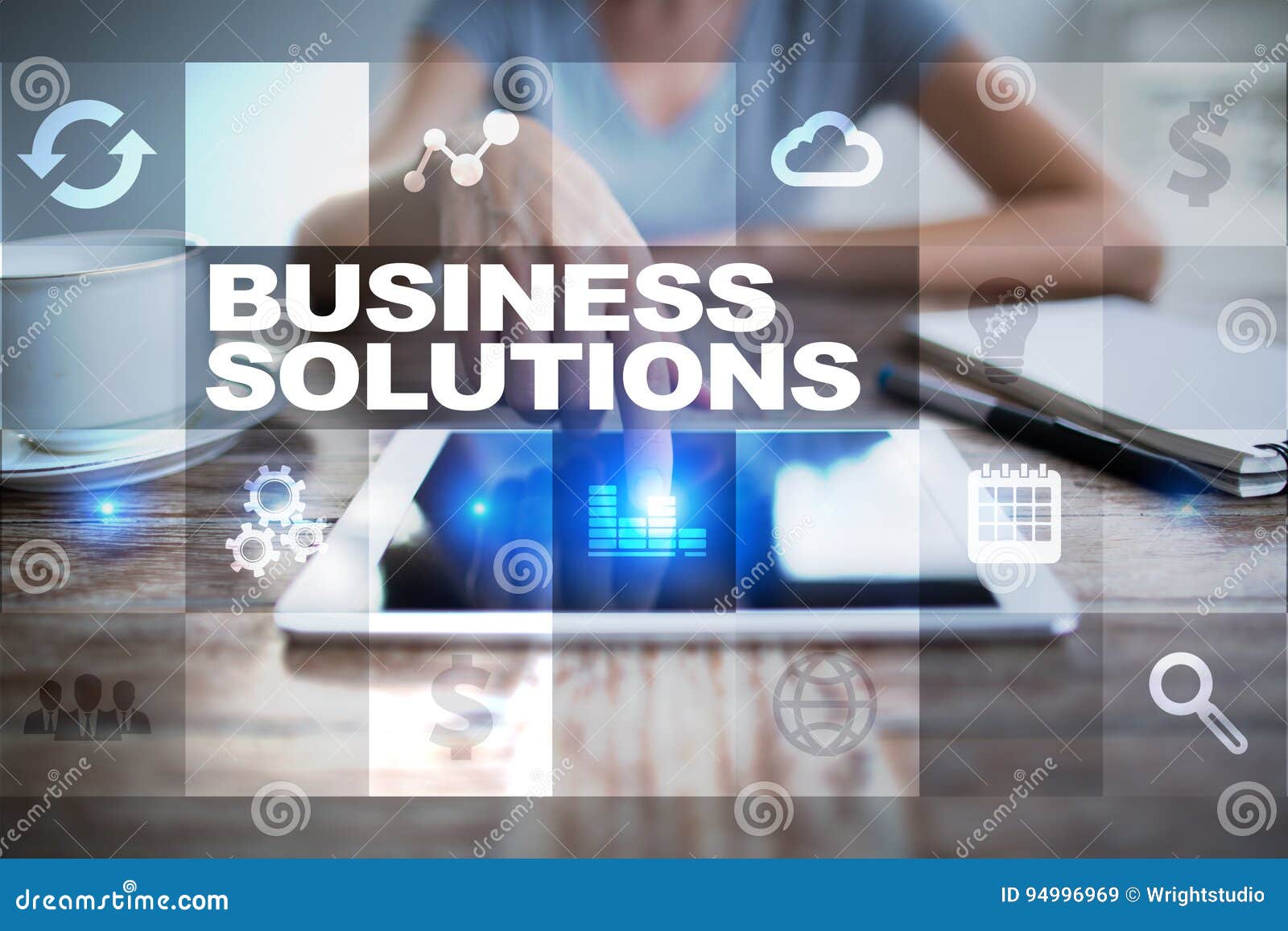 Business Solutions on the Virtual Screen. Business Concept. Stock Image ...