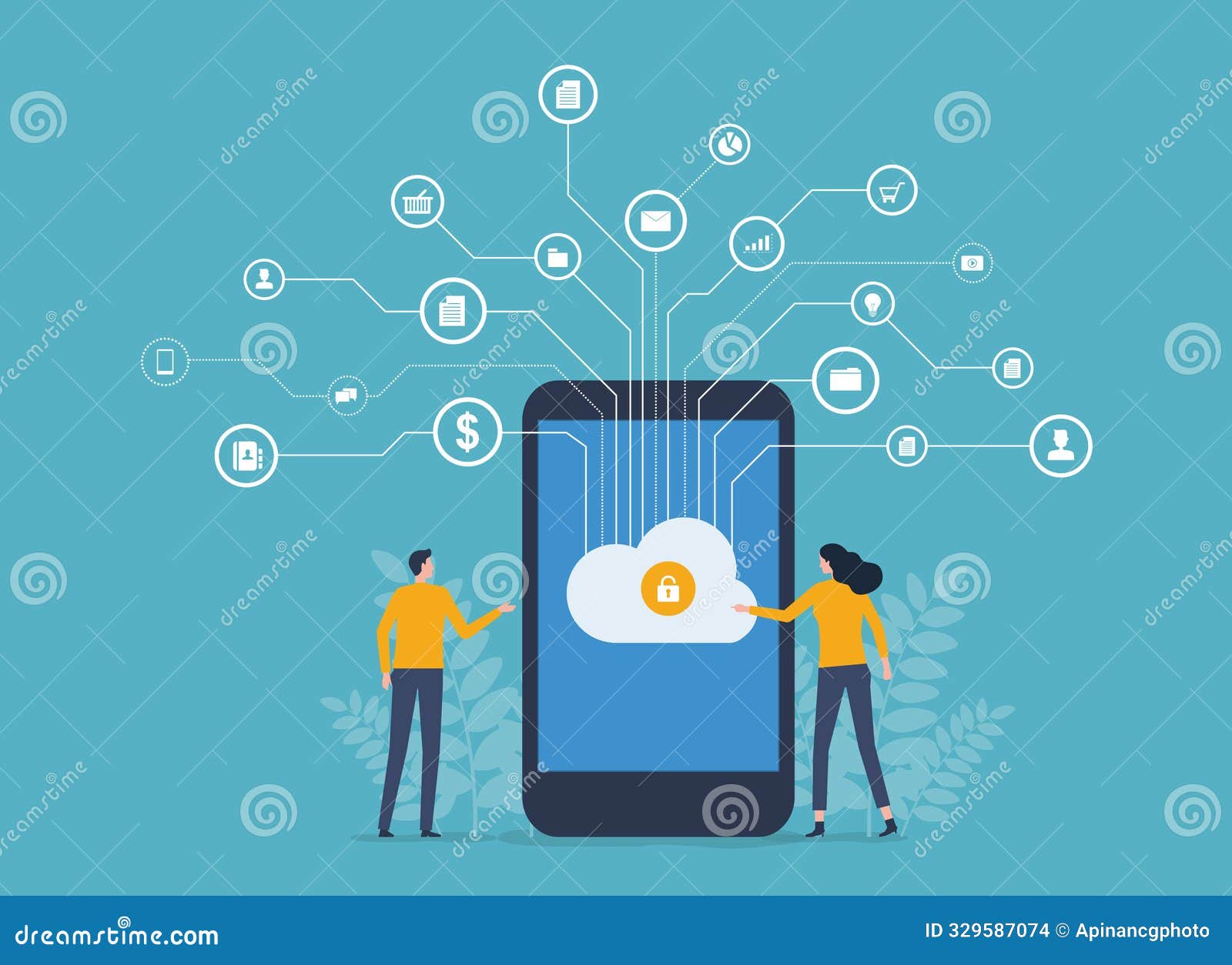 Flat Vector Business Technology Cloud Computing Service Concept with ...