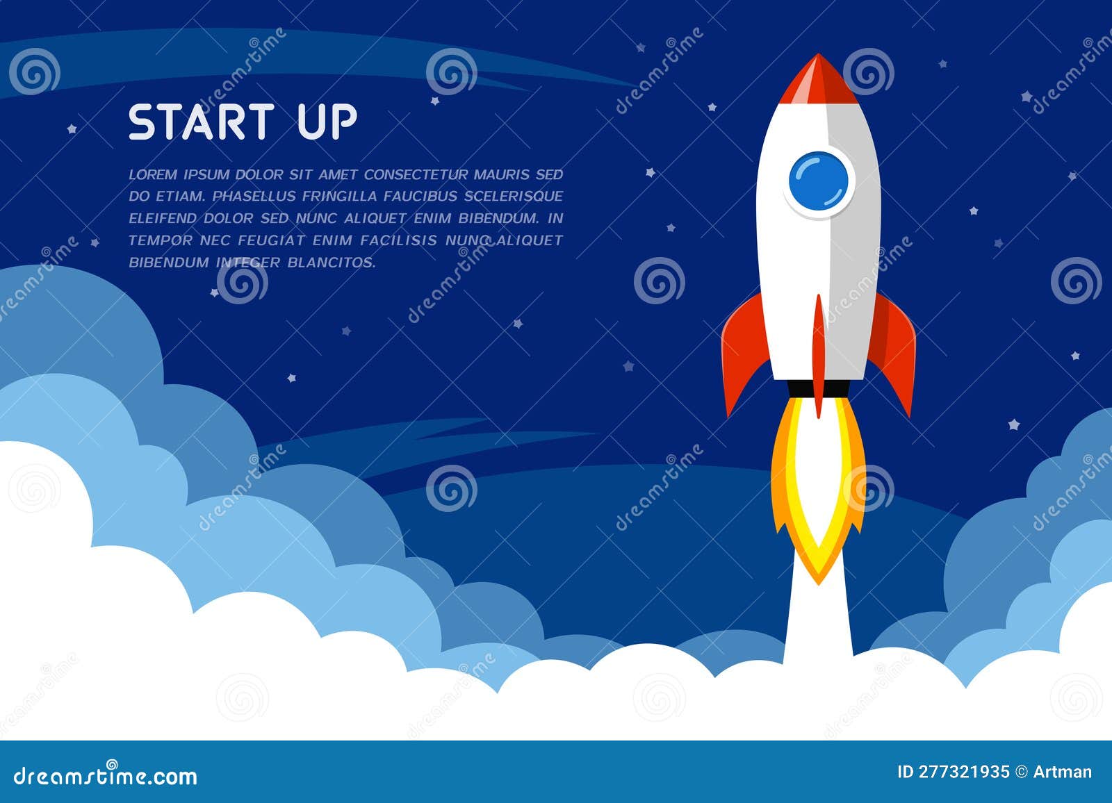 Business Start Up Banner with Rocket Launch Stock Vector - Illustration ...