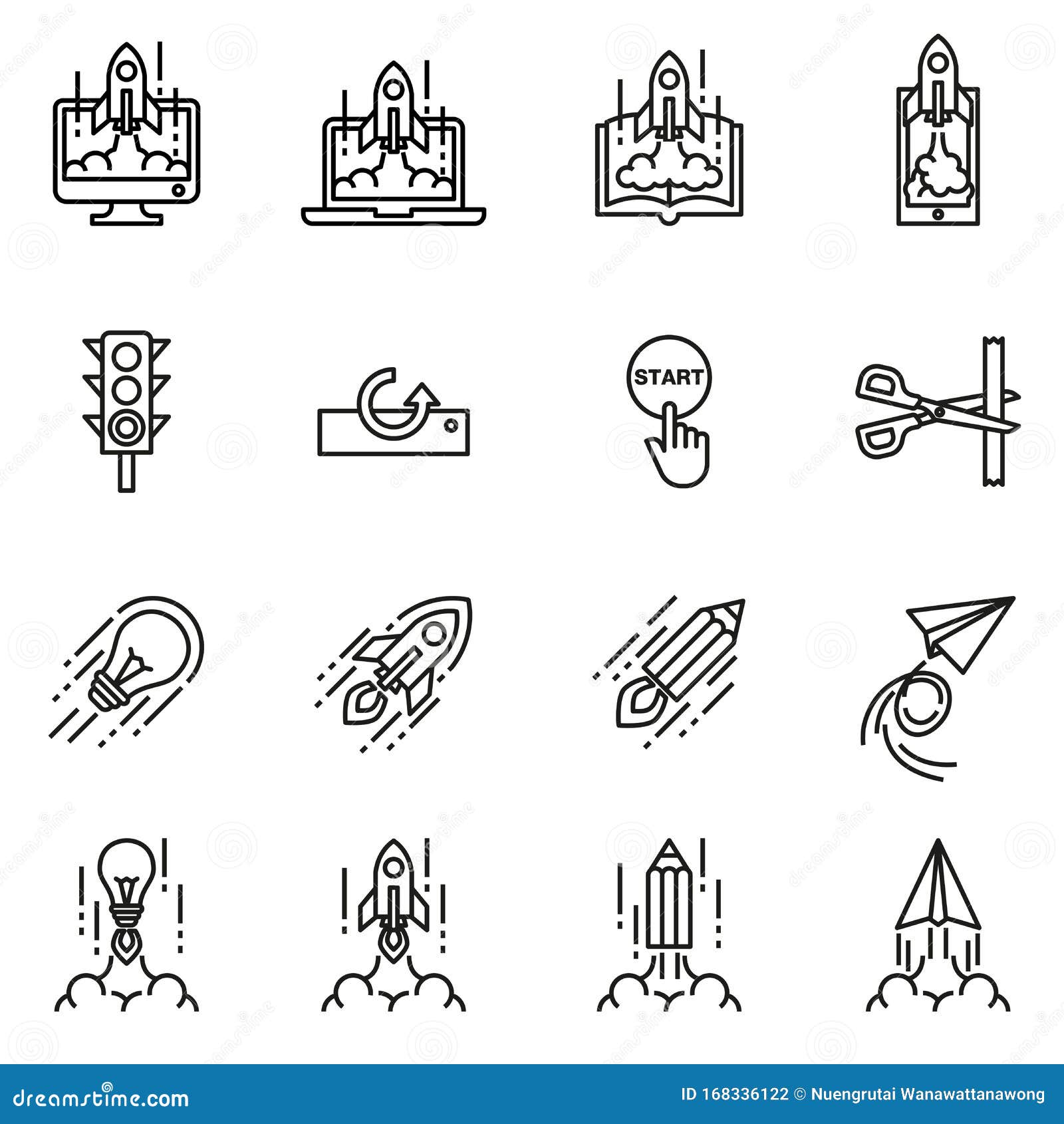 Business Start Up Icon Concept. Rocket Launch. Line Style Stock Vector ...