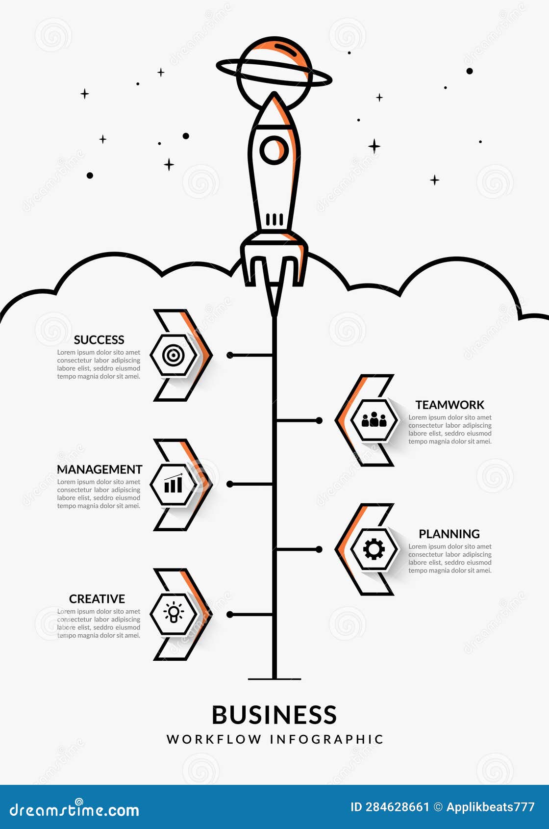 Business Start Up Infographic with Multiple Options, Outline Rocket ...