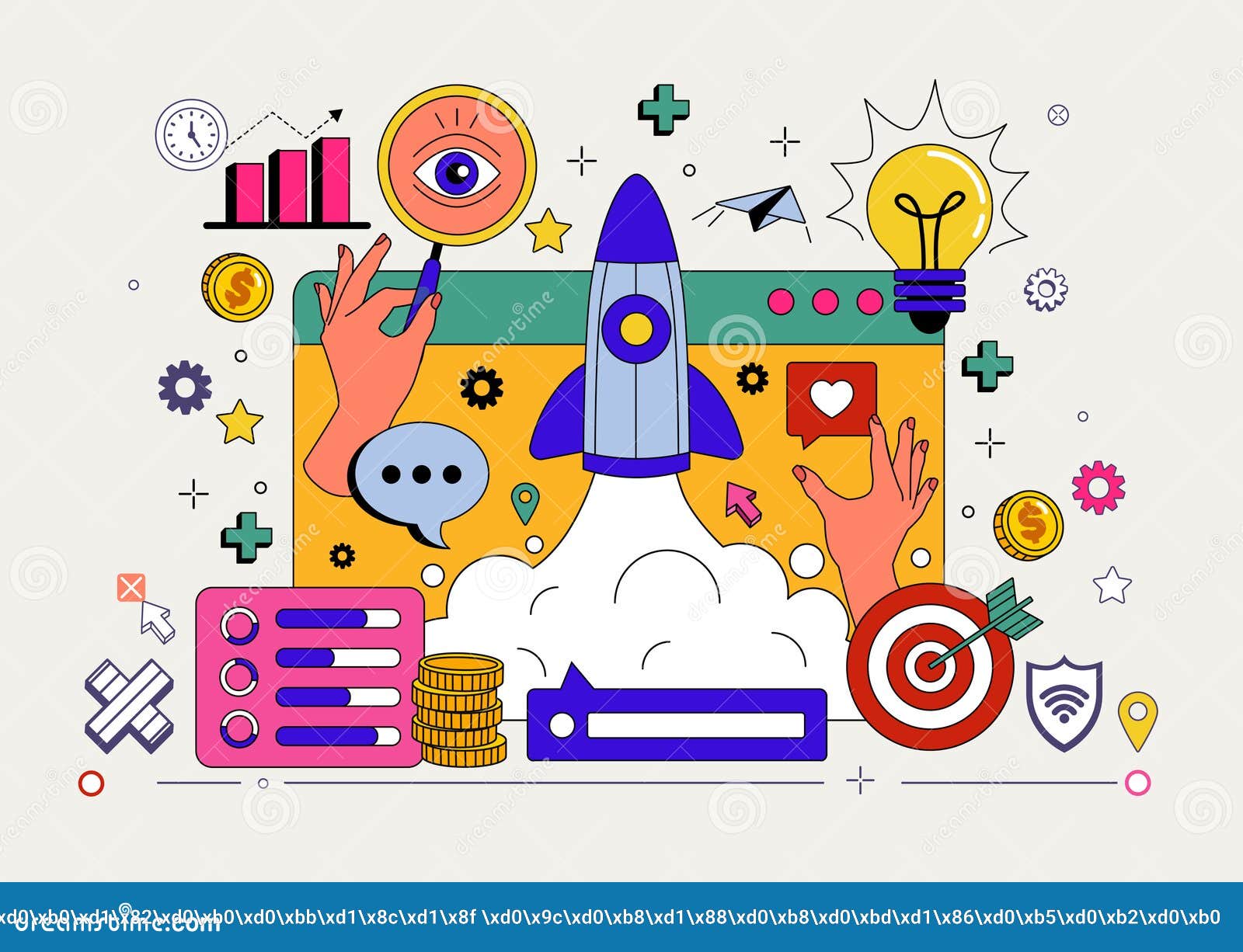 Business Startup Concept. Rocket Start. Project Development. Digital ...