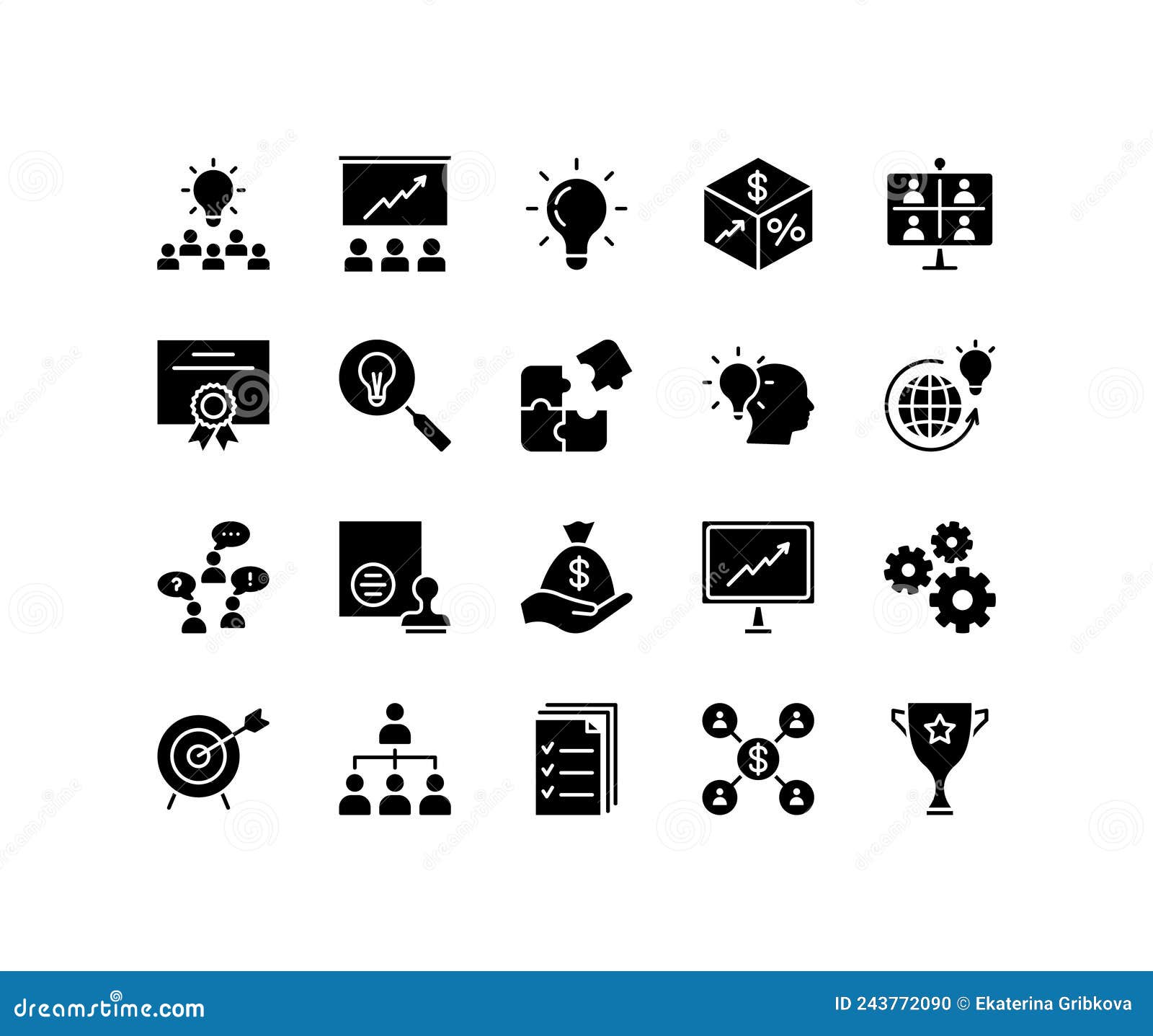 Business Startup Flat Line Icons Set. Launch Project, Report, Target ...