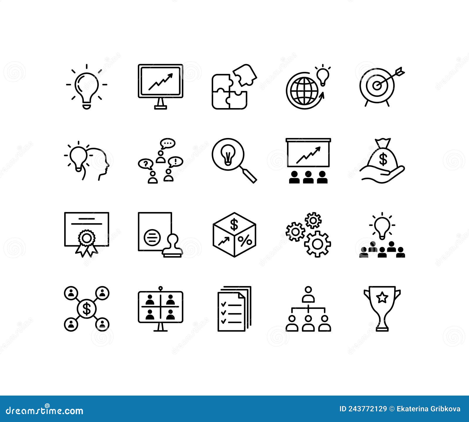 Business Startup Flat Line Icons Set. Launch Project, Report, Target ...