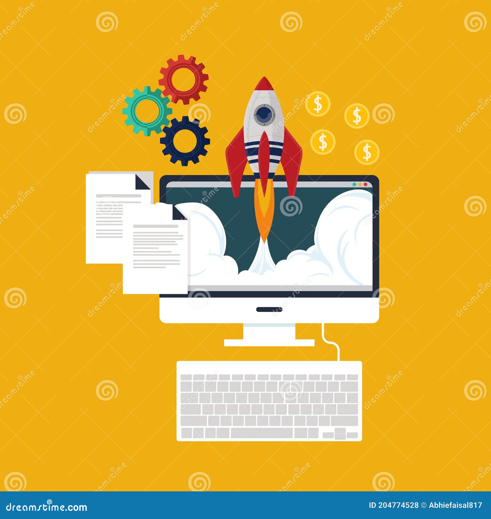 Rocket Computer Vector Logo With Simple Style Concept, Illustration Of ...