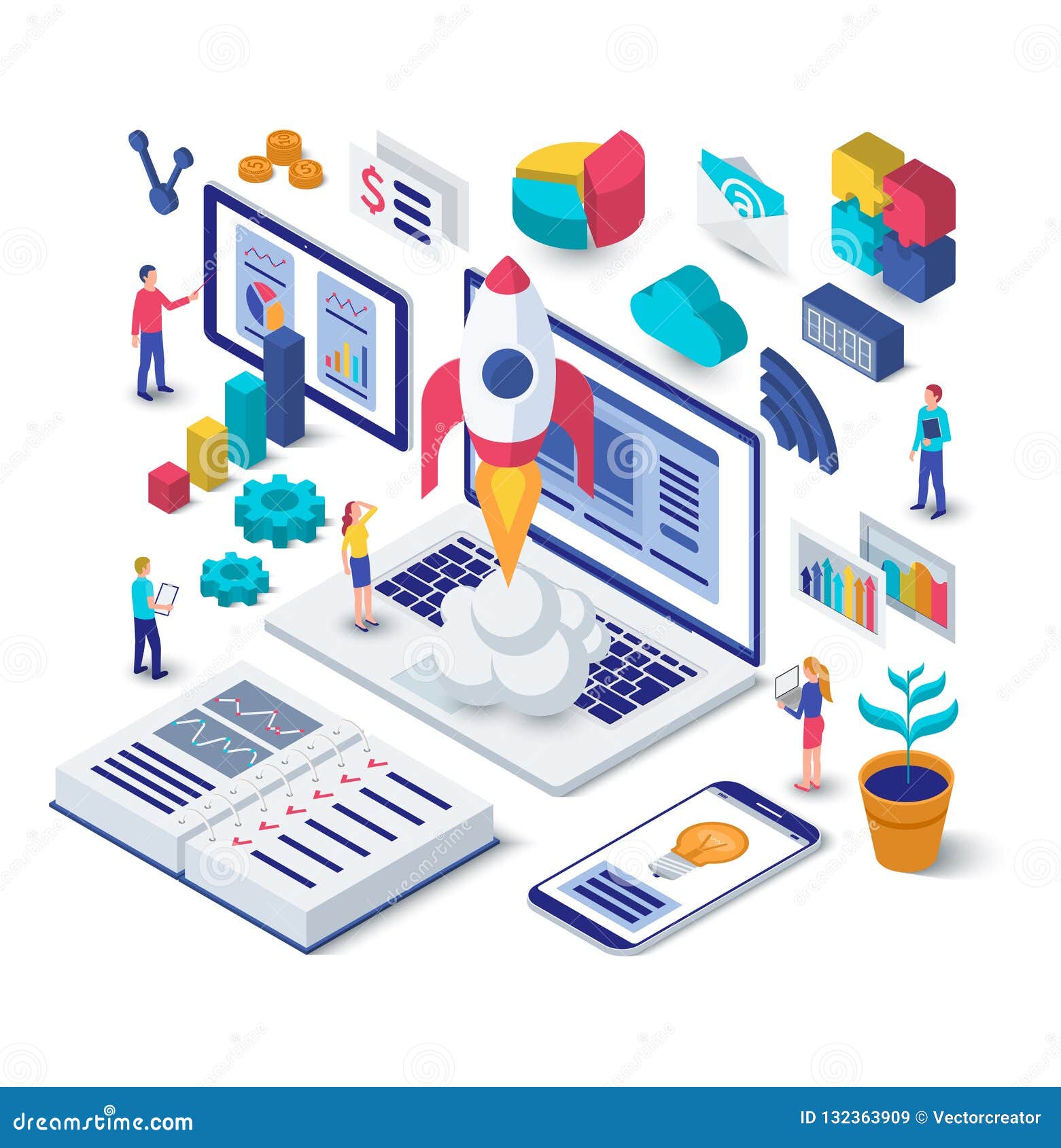 Business Startup Isometric Concept. Stock Vector - Illustration of ...