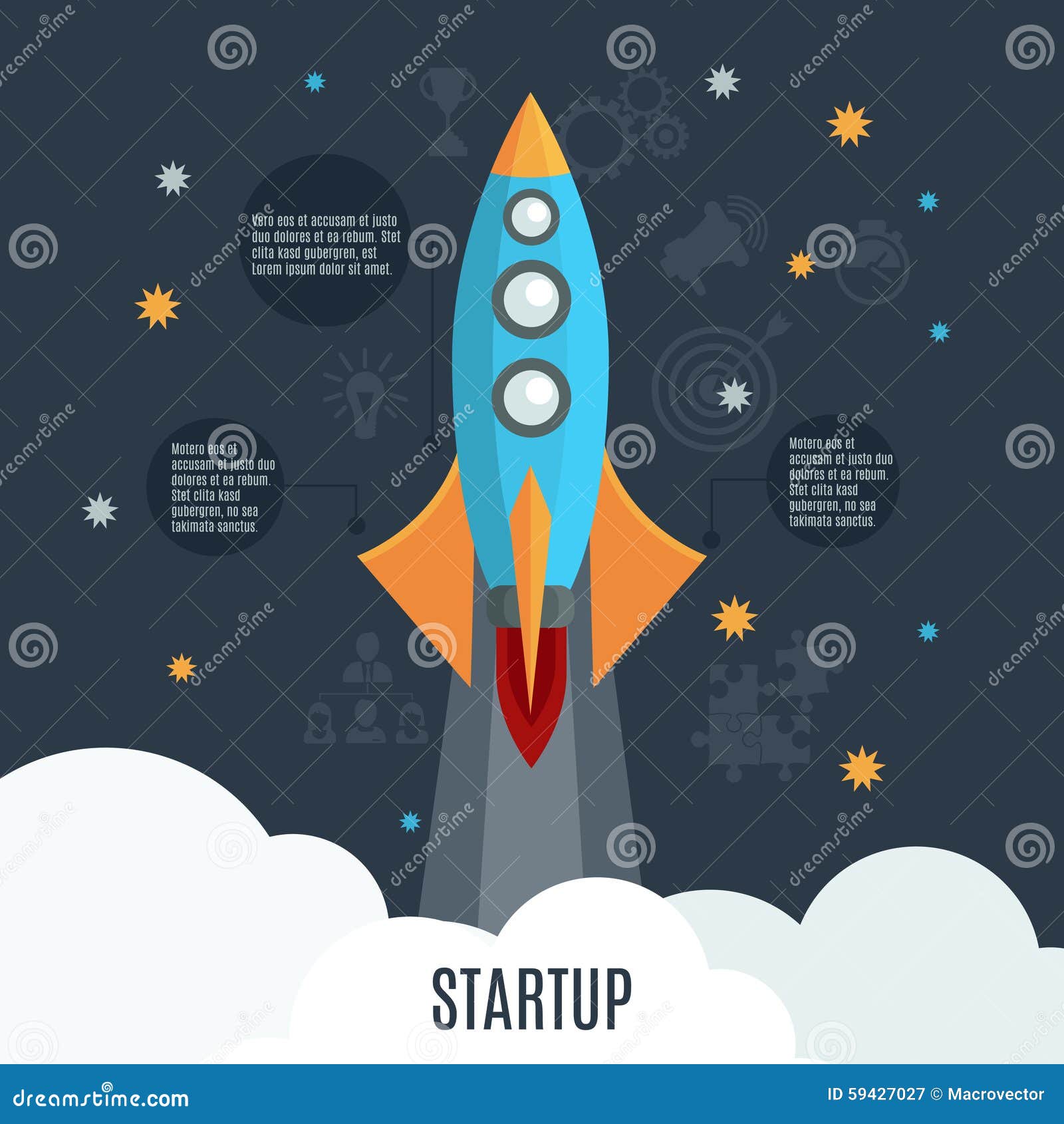Business Startup Rocket Launch Flat Poster Stock Vector - Illustration ...