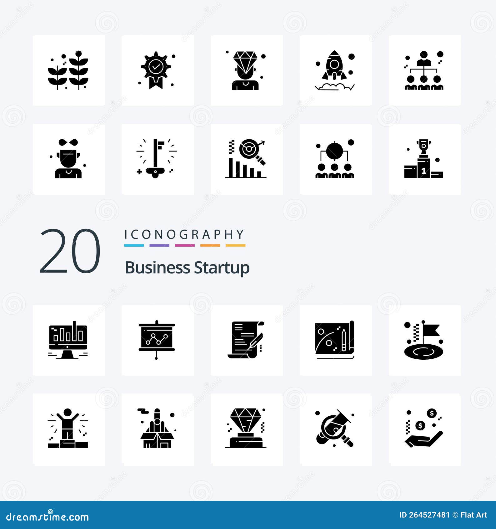 20 Business Startup Solid Glyph Icon Pack Like File Graph Document Agreement Stock Vector ...
