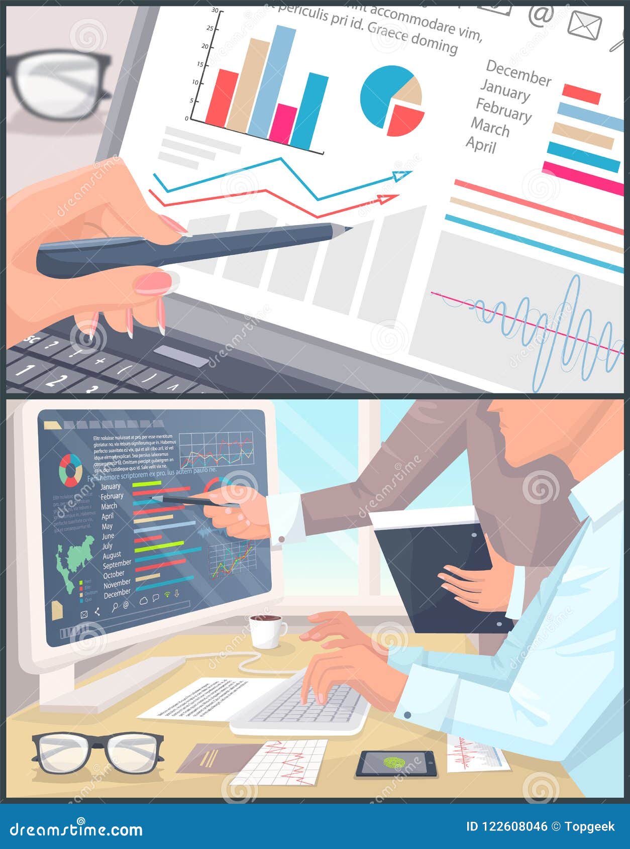 Business Statistics and Analytics Color Poster Stock Vector ...