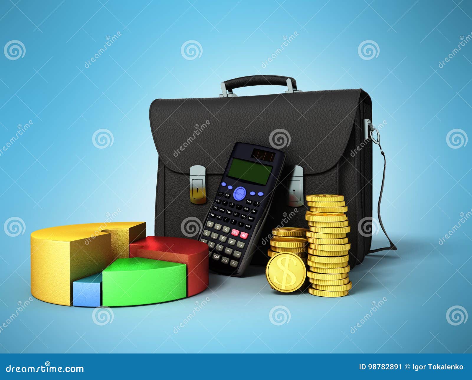 Business Statistics Calculator Briefcase Money Diagram 3d Render Stock ...