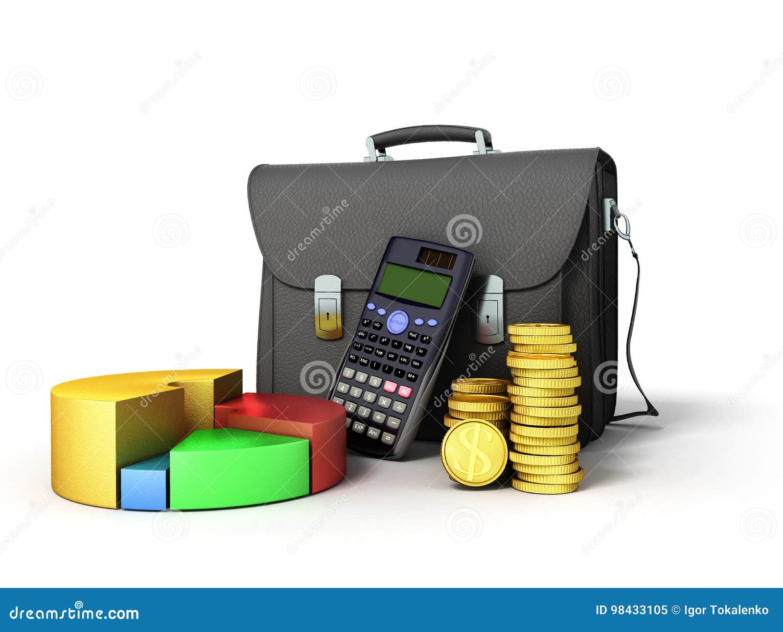 Business Statistics Calculator Briefcase Money Diagram 3d Render Stock ...