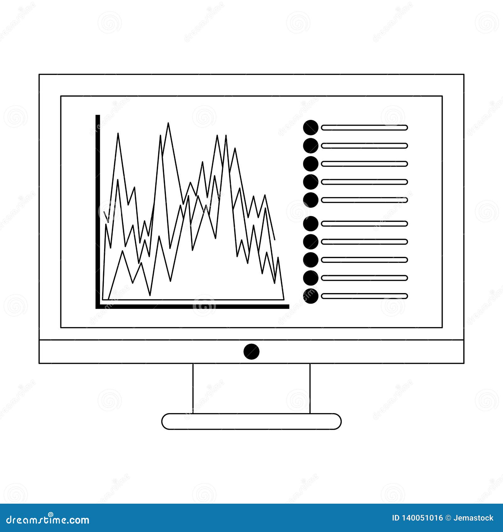 Business Statistics Graph on Computer Screen Black and White Stock ...
