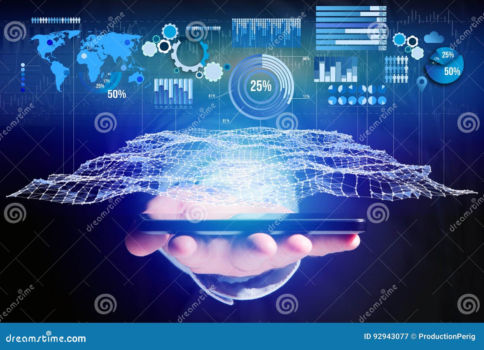 Business Stats Displayed As Graph and Chart on a Futuristic Interface ...