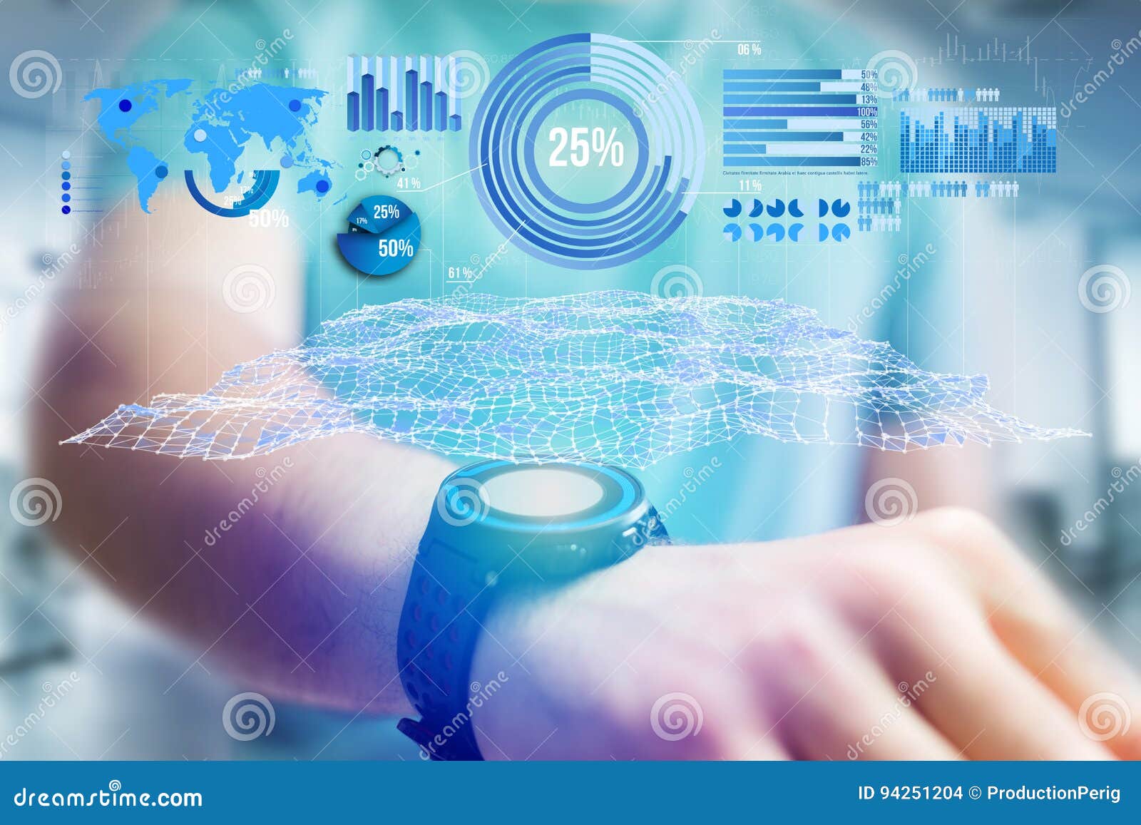 Business Stats Displayed As Graph and Chart on a Futuristic Interface ...