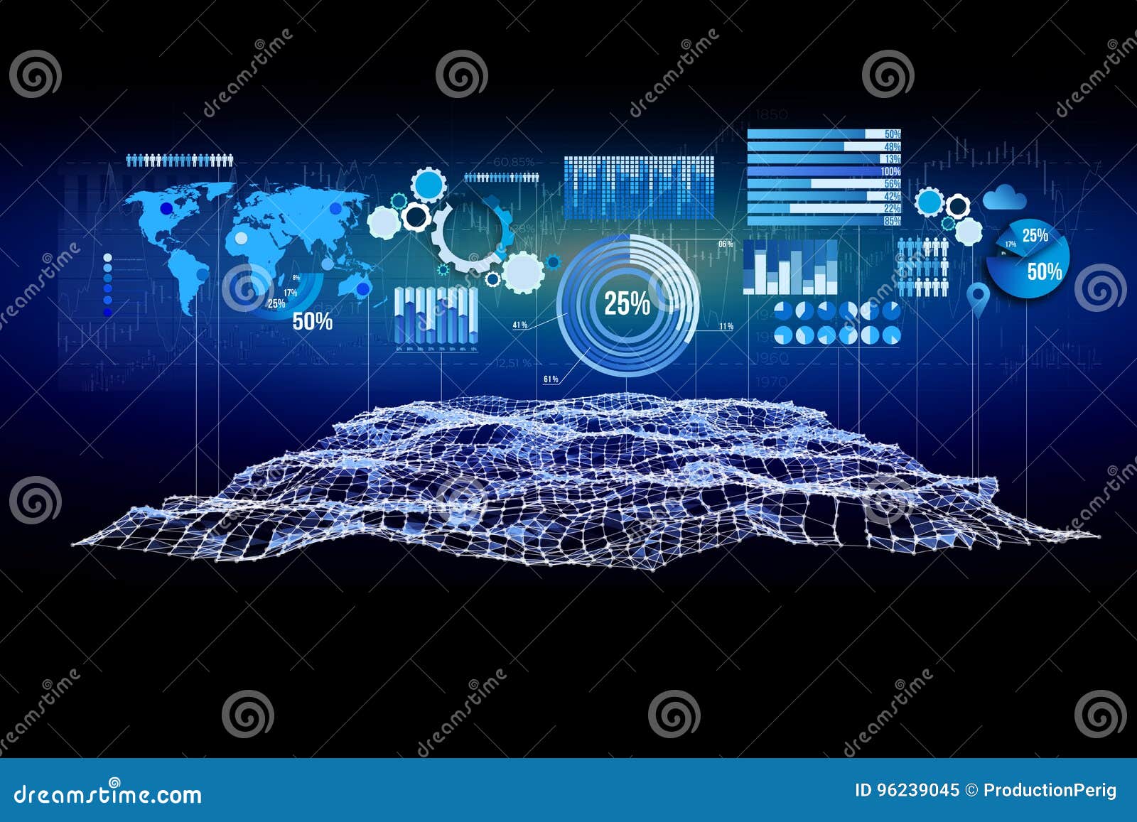 Business Stats Displayed As Graph and Chart on a Futuristic Interface ...