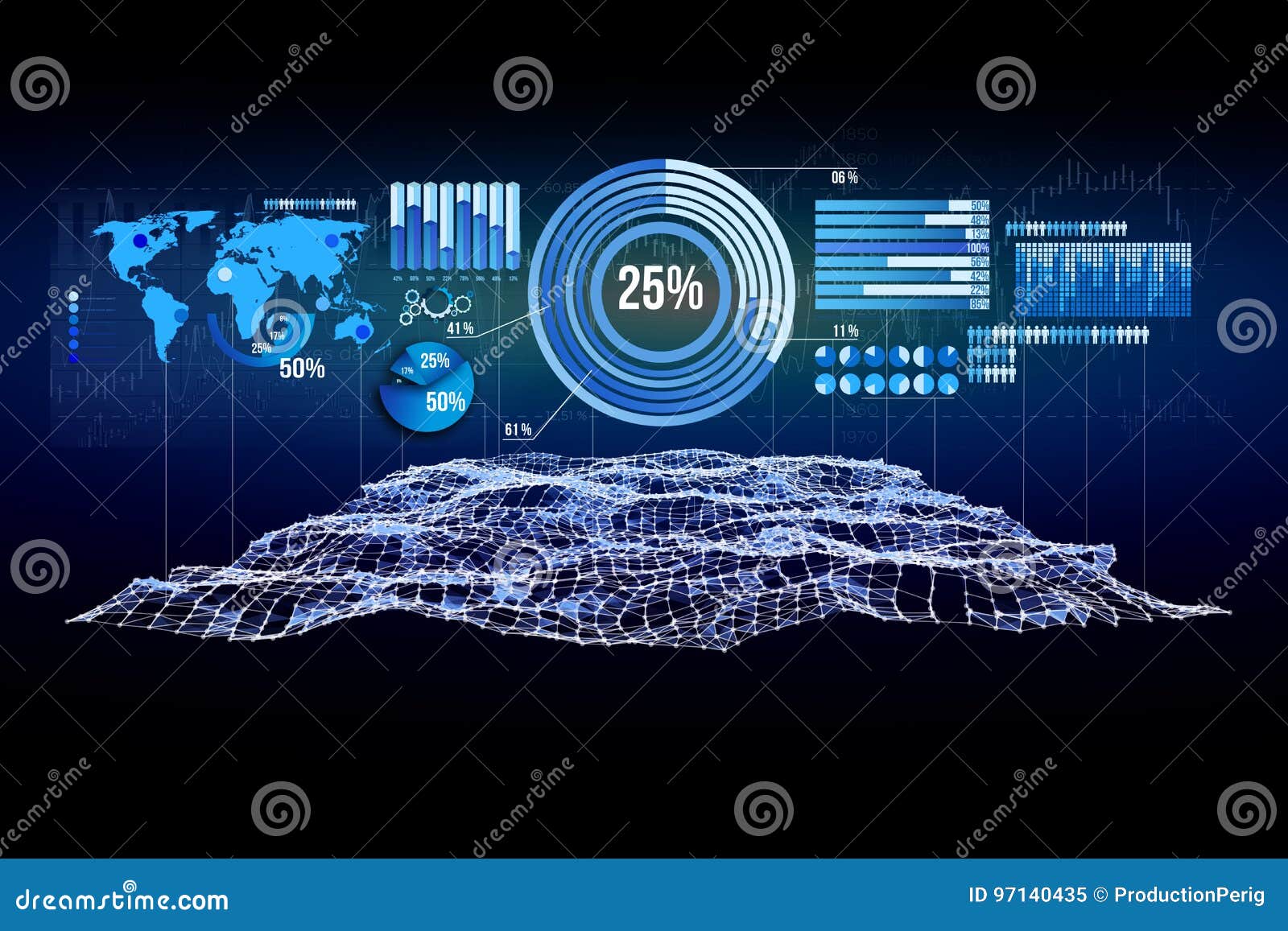 Business Stats Displayed As Graph and Chart on a Futuristic Interface ...