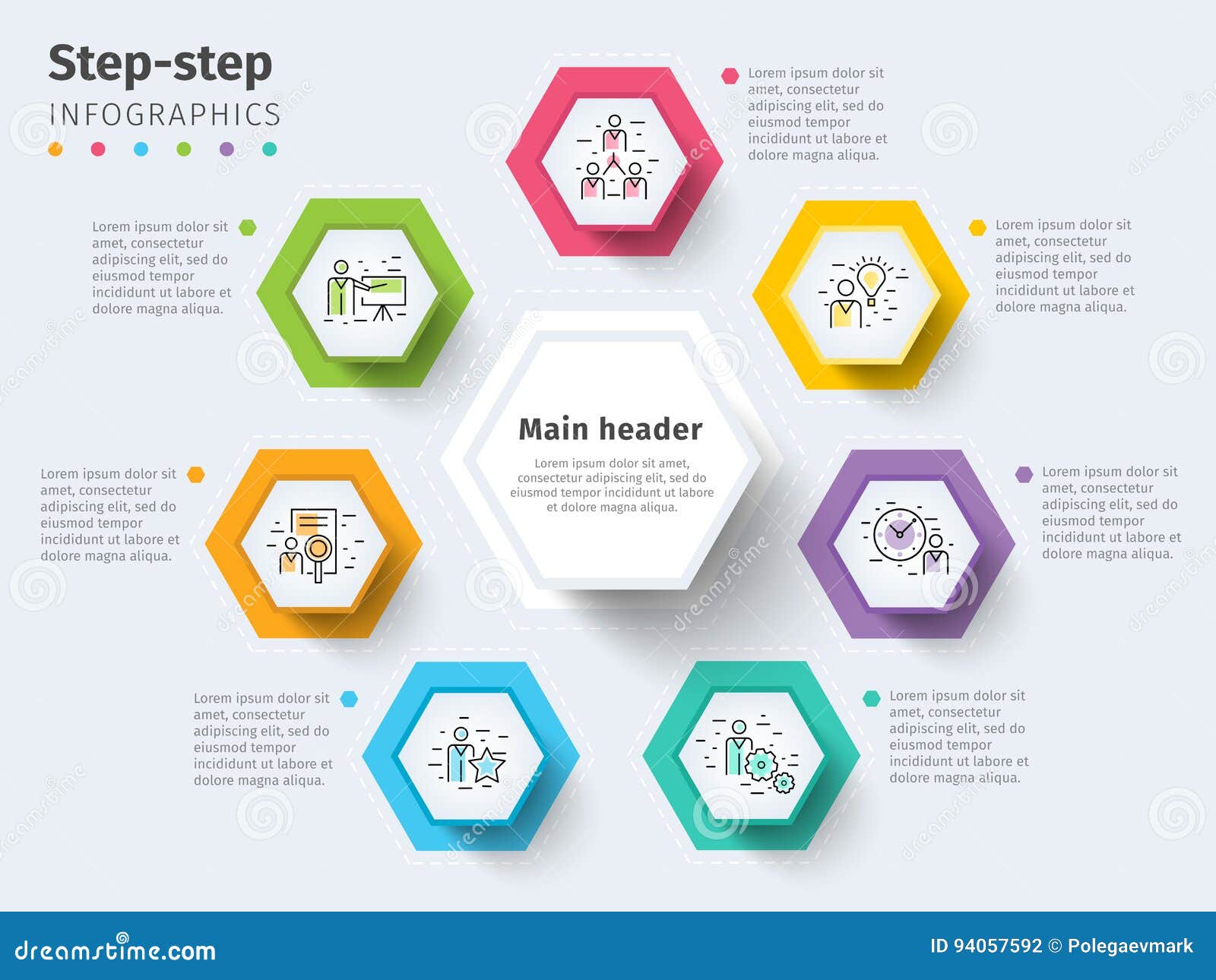 Business 7 Step Process Chart Infographics with Step Circles. Br Stock ...